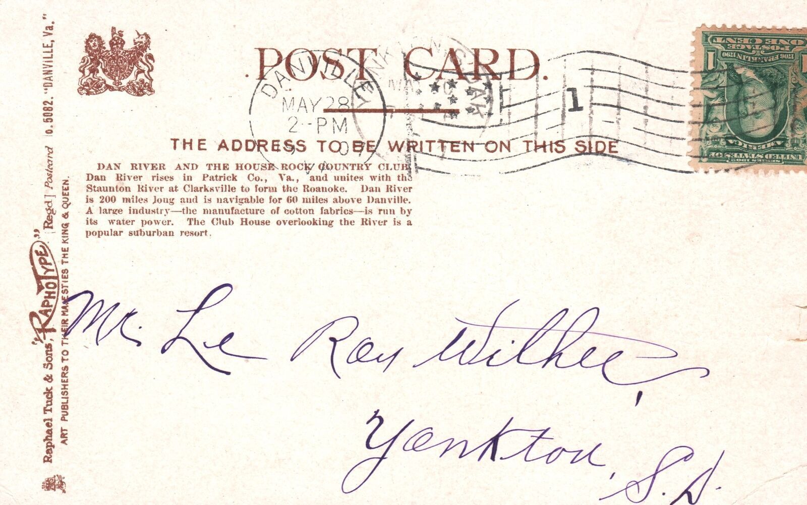 Vintage Postcard 1907 Dan River & House Rock Country Club Danville ...