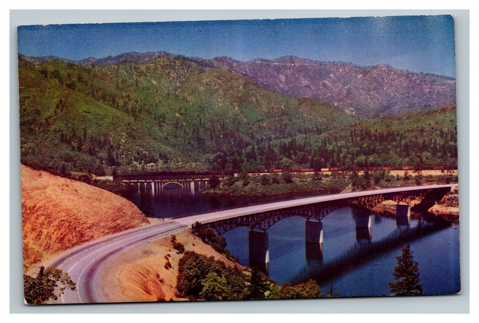 Vintage 1960's Postcard Auto and Rail Bridges Over Shasta Lake ...