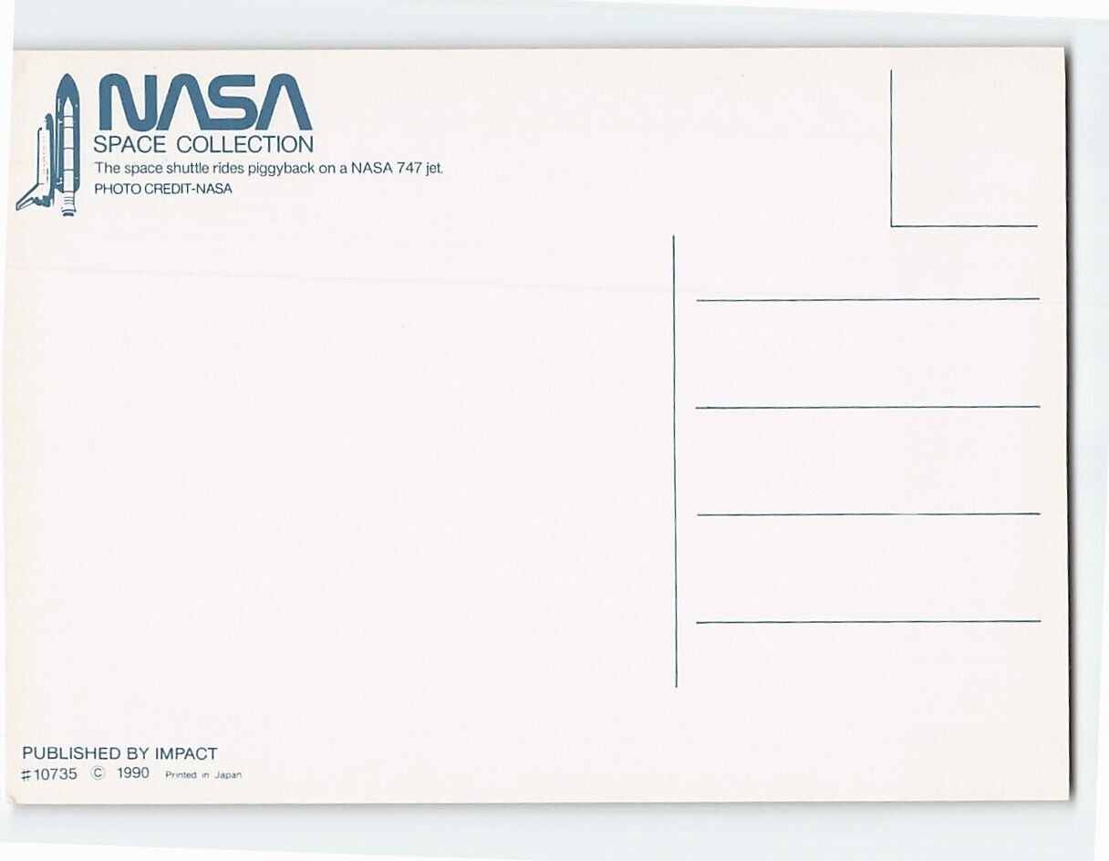 Postcard The space shuttle rides piggyback on a NASA 747 jet, Houston ...