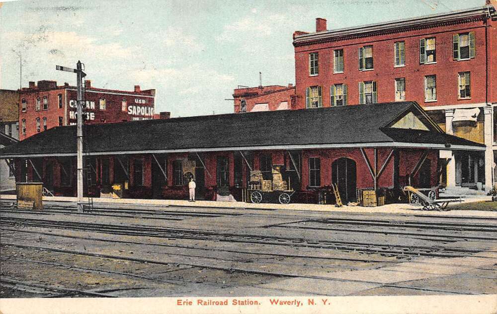 Waverly New York Erie Railroad Station, Color Lithograph Vintage ...