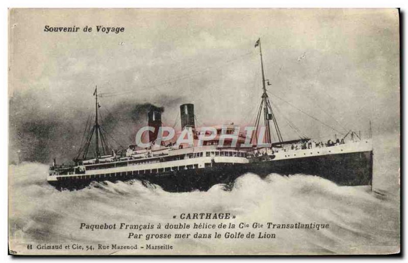 Postcard Old Ship Boat french double helix of Cie Gle Transatlantique ...