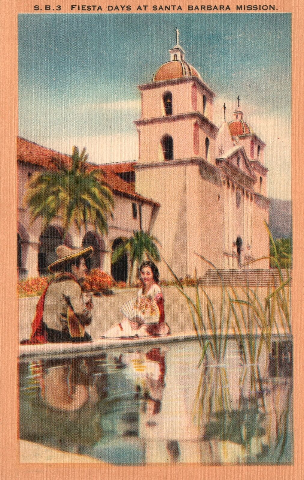 Vintage Postcard Fiesta Days At Santa Barbara Mission Gay Caballero ...