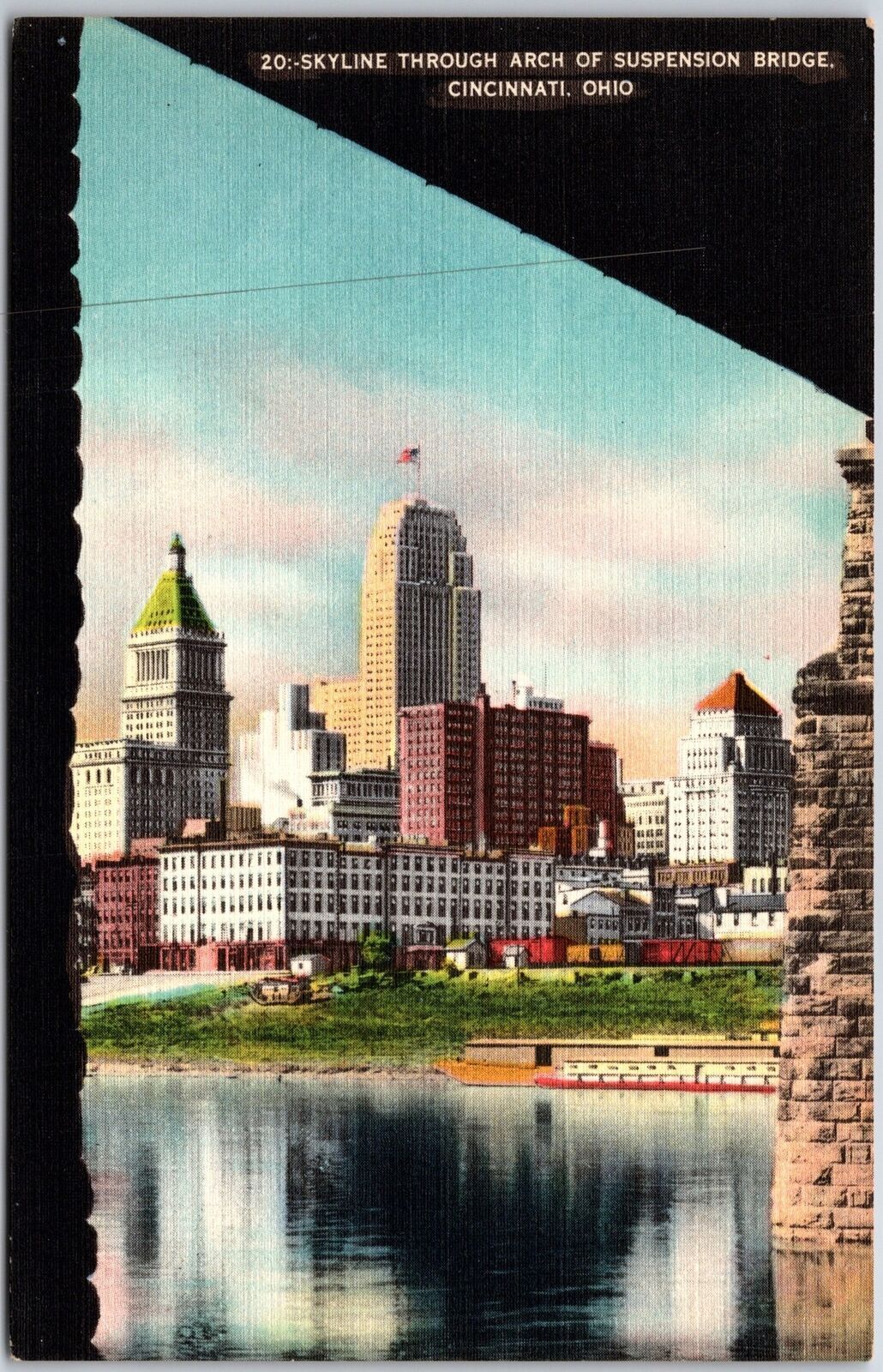 Cincinnati Ohio OH, Skyline Through Arch of Suspension Bridge, Vintage ...
