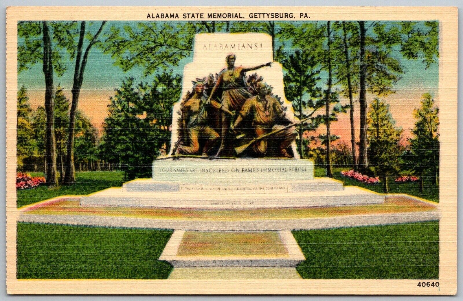 Gettysburg Pennsylvania 1940s Postcard Alabama State Memorial Civil War ...