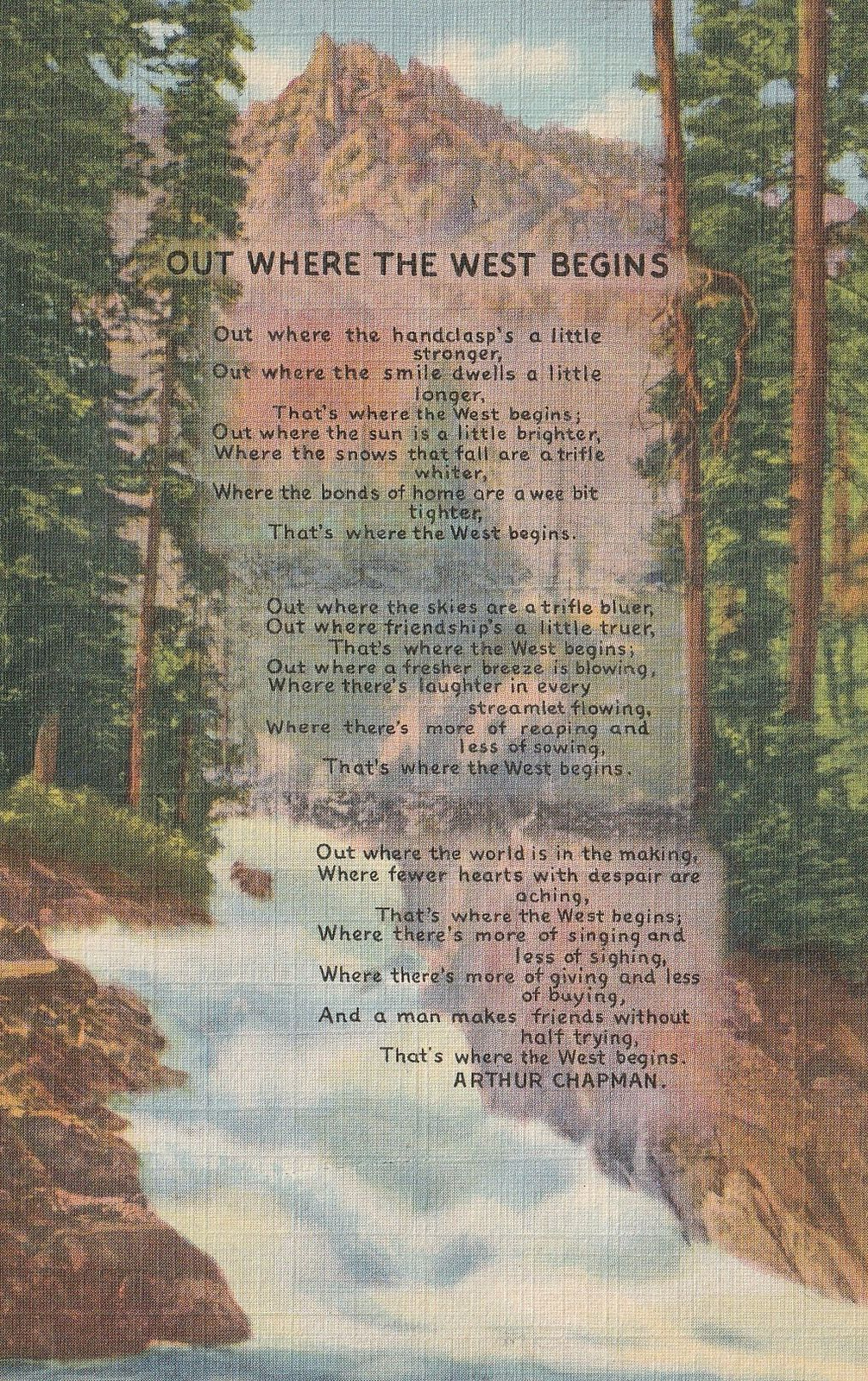 Vintage Postcard Poem of the West the Rockies ARE "Where the West ...