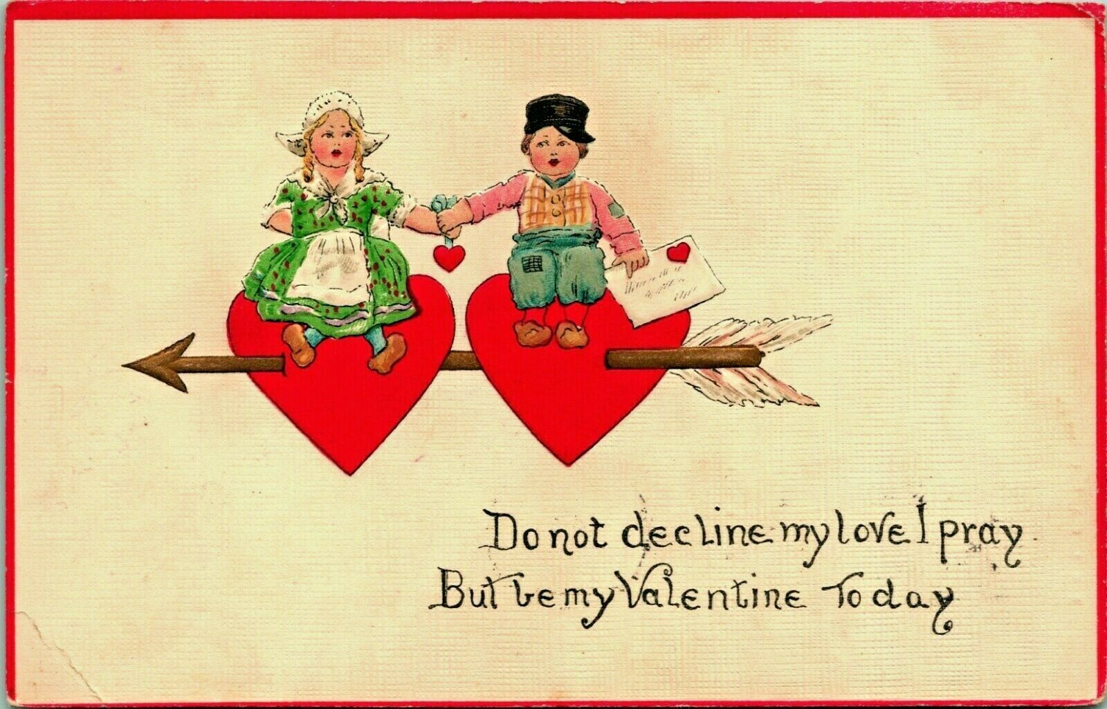 Dutch Children Riding Hearts Arrows Valentines Embossed 1913 Vtg ...