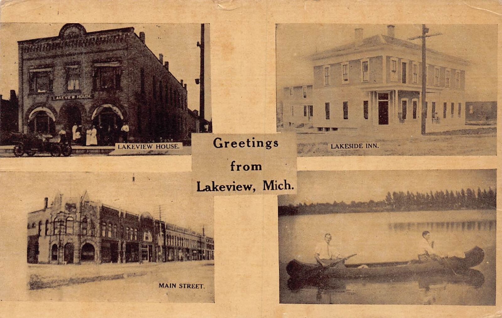 DS1/ Lakeview Michigan Postcard c1910 4View Main St Lakeside Inn 347 ...