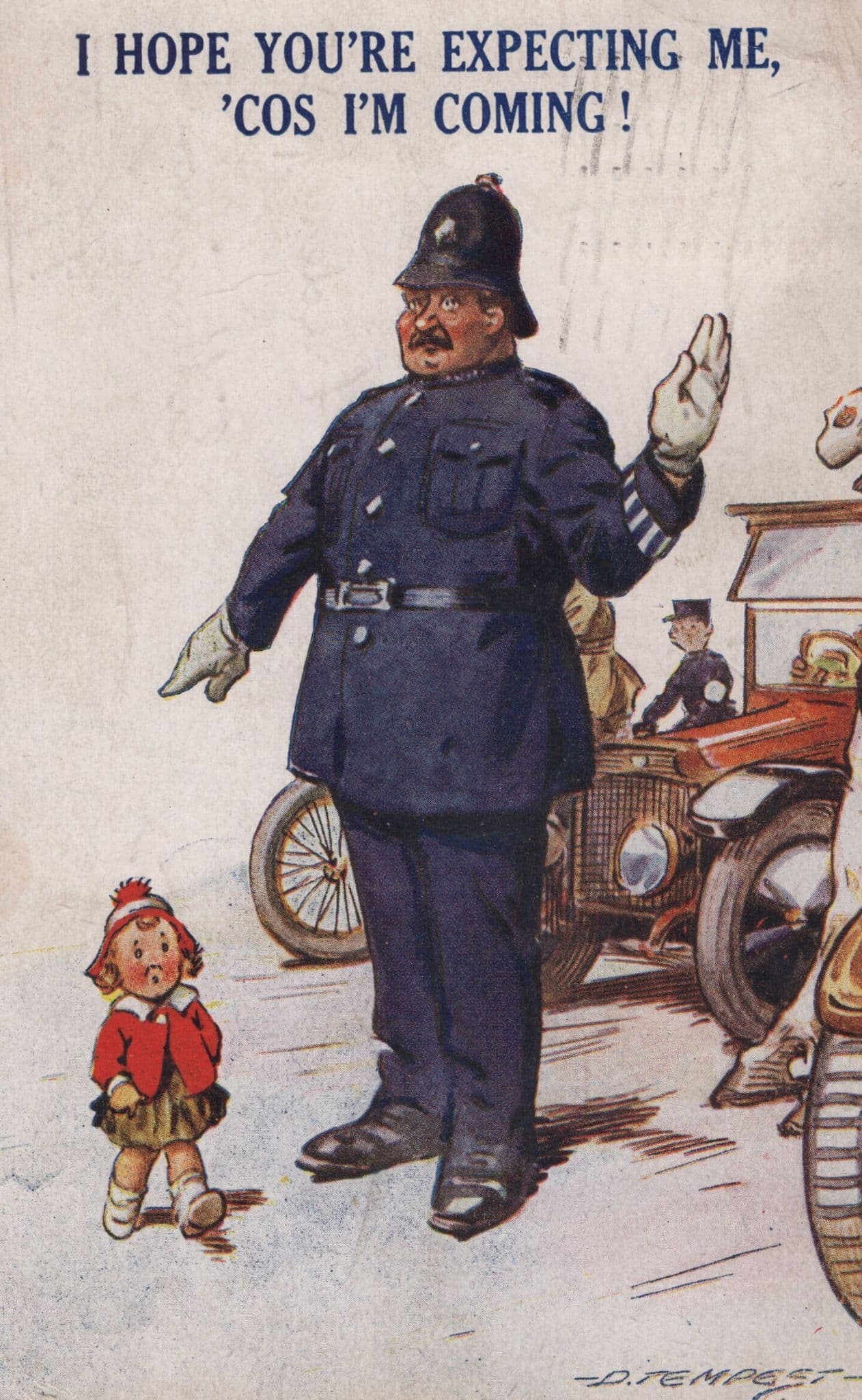 Traffic Control Policeman Child Crossing The Road Old Comic Postcard ...