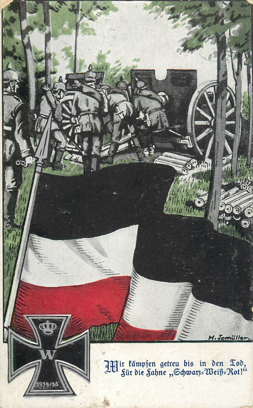 World War 1914/15 German infantry & flag regimental postcard artist M ...