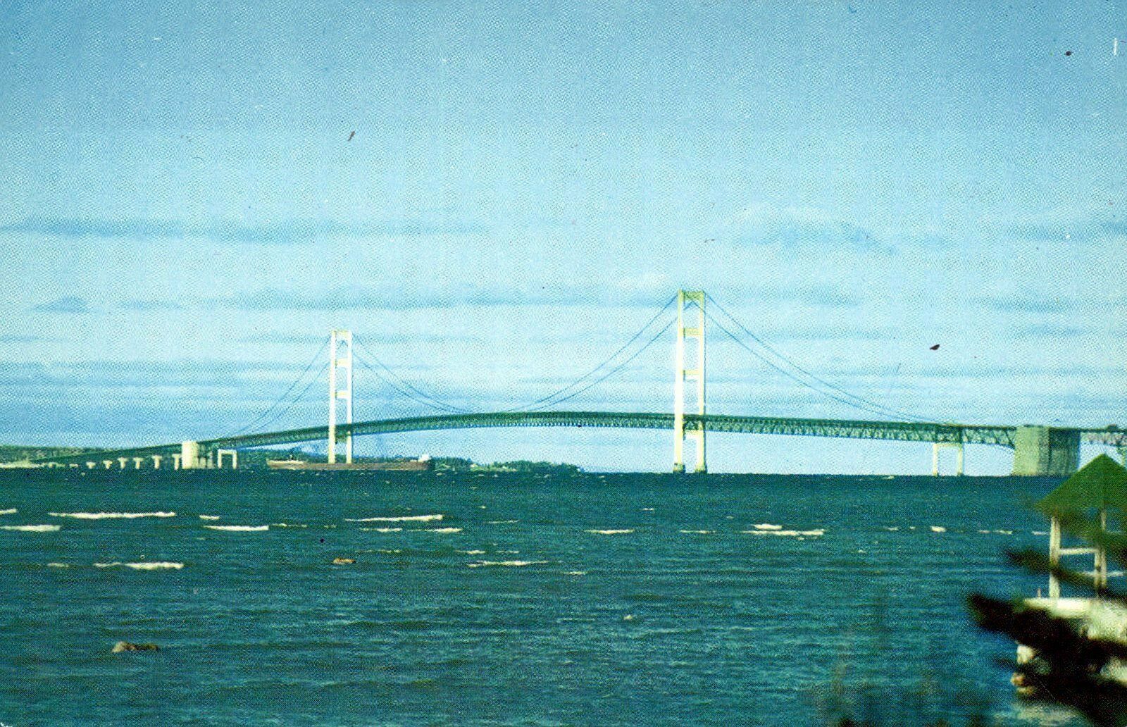 The Mackinac Bridge Worlds Longest Suspension Bridge MI Vintage Chrome ...