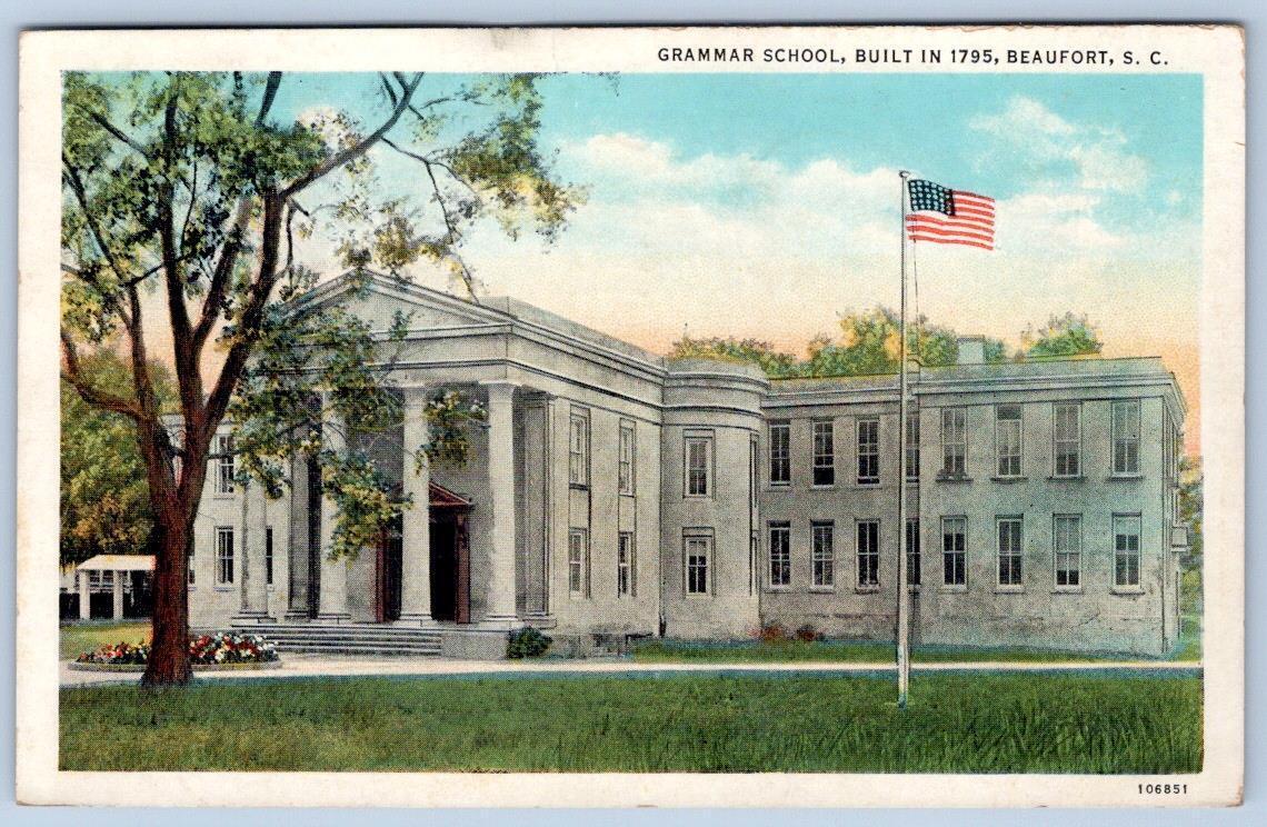 1938 Beaufort SC Grammar School Built in 1795 American Flag Vintage ...