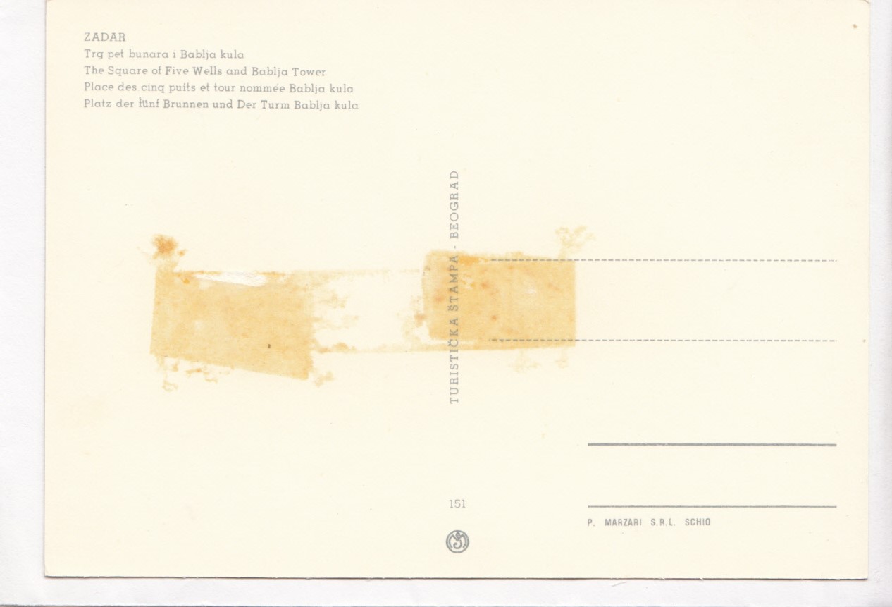 ZADAR, The Square of Five Wells and Bablja Tower, unused Postcard ...