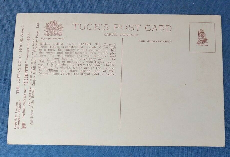 Vintage Tucks Postcard Queens Doll House Hall Table And Chairs K1F ...