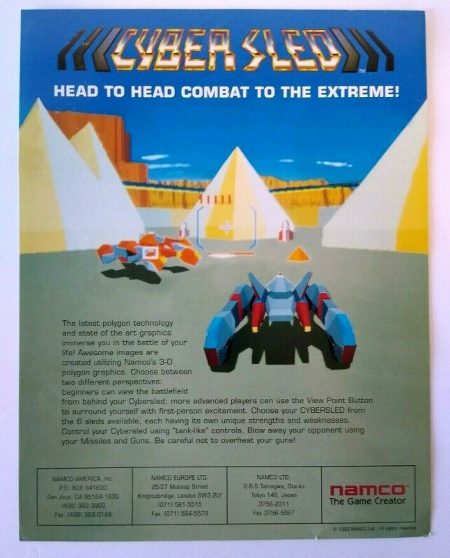 Cyber Sled Arcade FLYER Original Video Game Combat Art 1993 Vintage ...