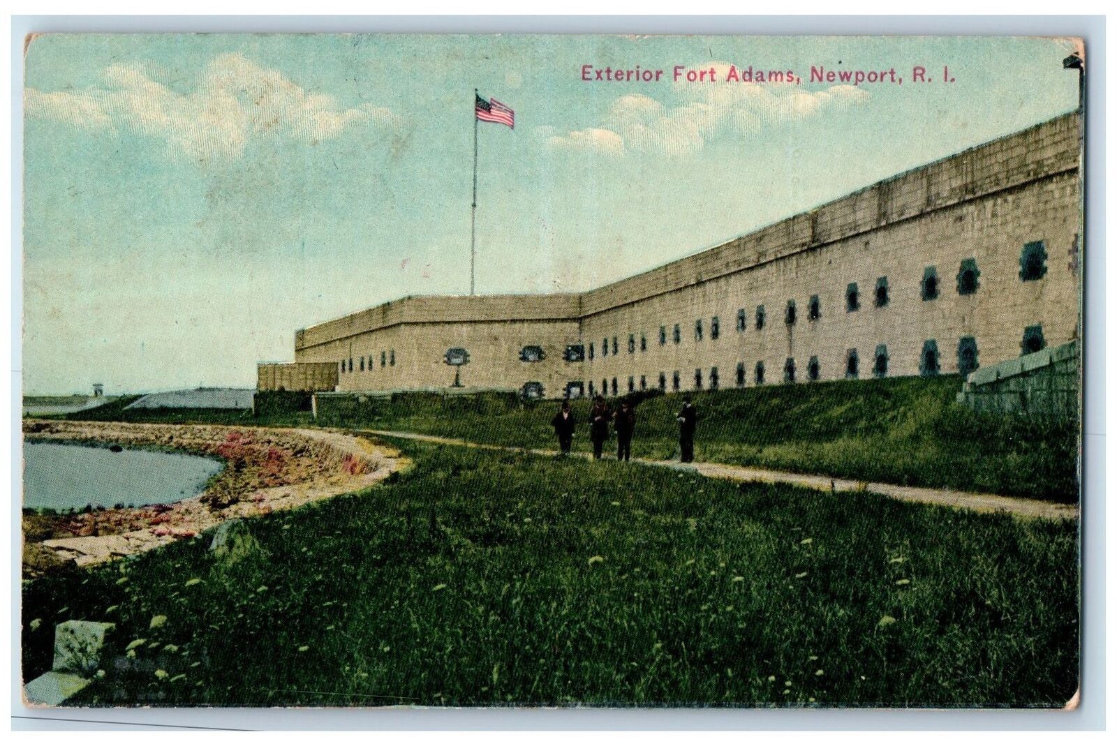 1910 Exterior Fort Adams American Flag Scene Newport RI Posted Vintage ...