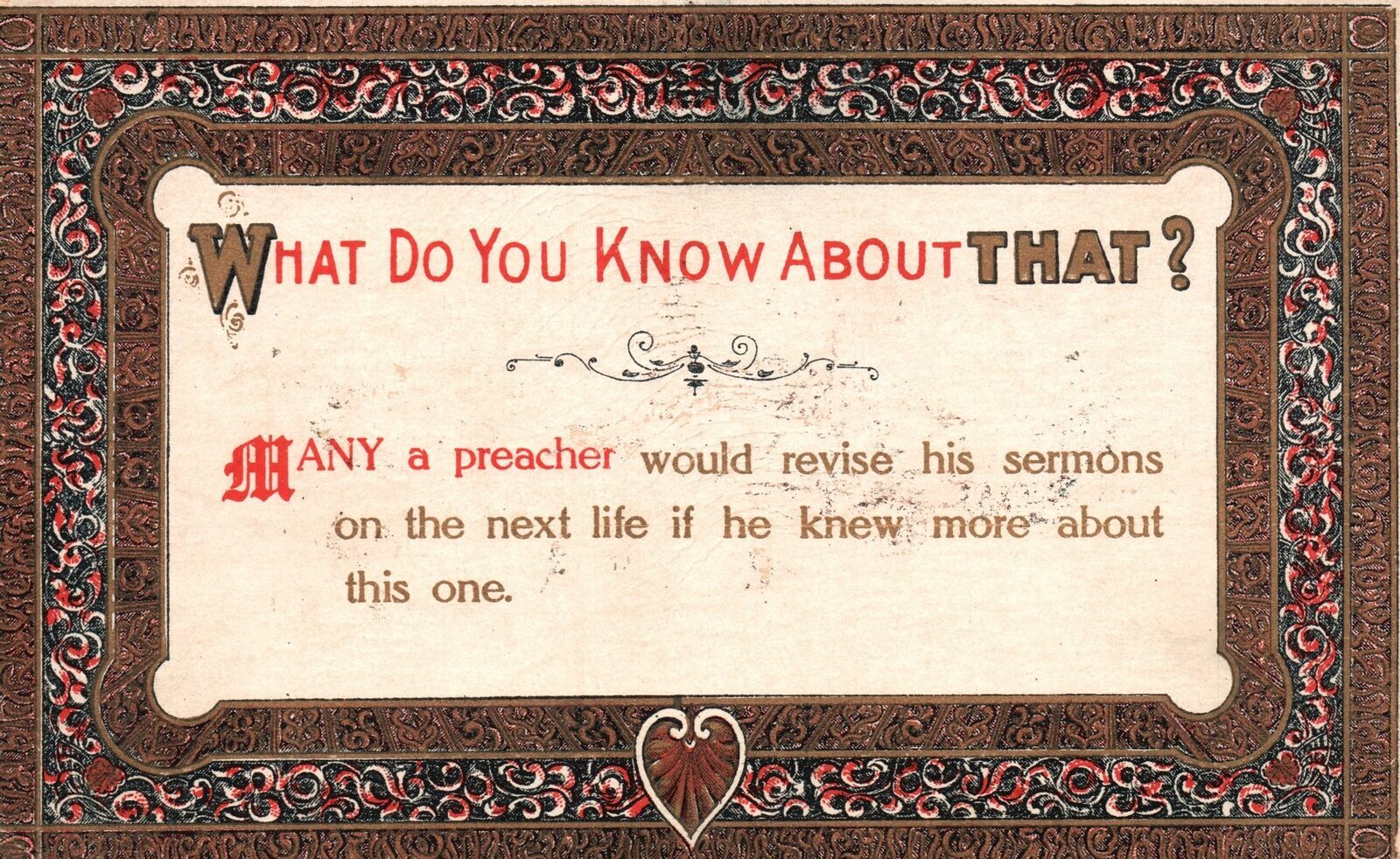 Vintage Postcard What Do We Know About That? Religious Text Heart With ...