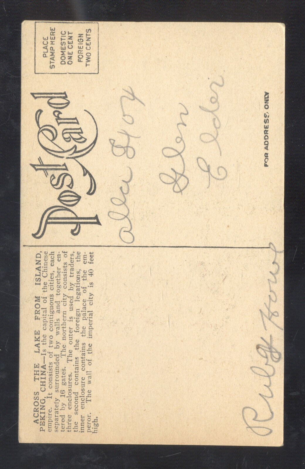 Peking Beijing China Across From the Lake Vintage Postcard | Asia ...