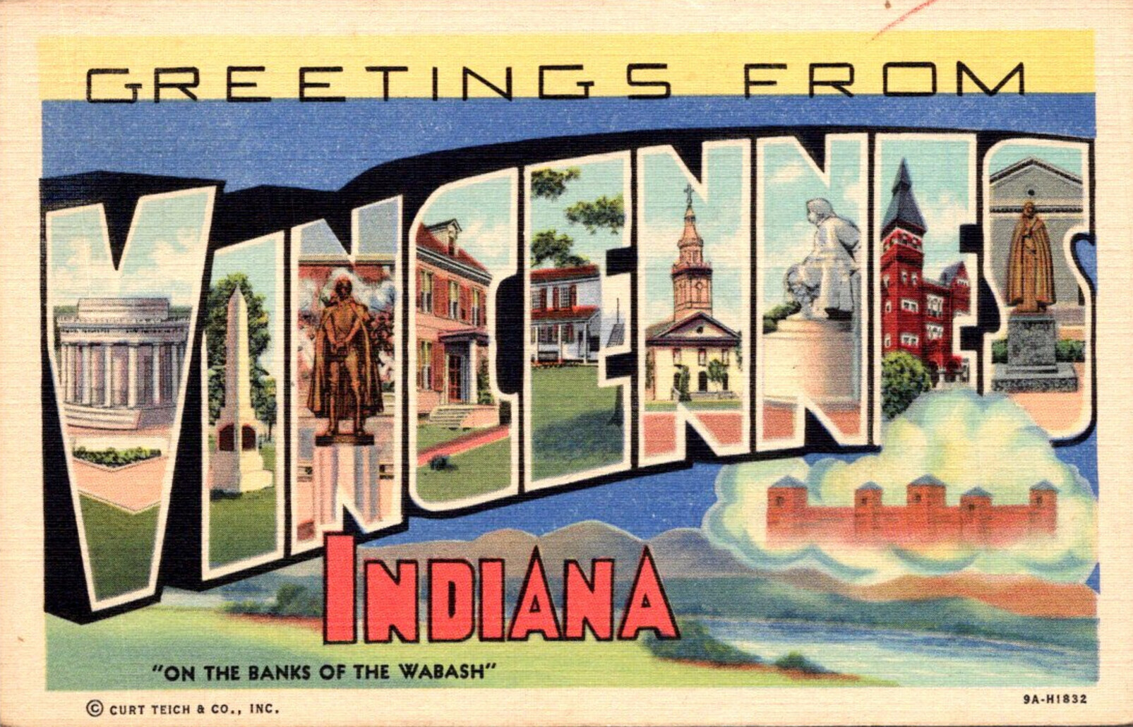 Indiana Greetings From Vincennes Large Letter Linen Curteich | United ...