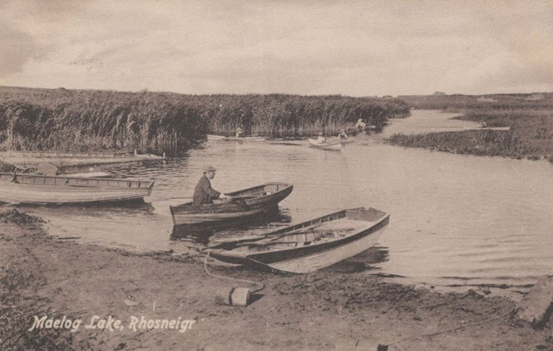 Rowing Boat & Welsh Man at Maelog Lake Anglesey Wales Old Postcard | Europe - United Kingdom ...
