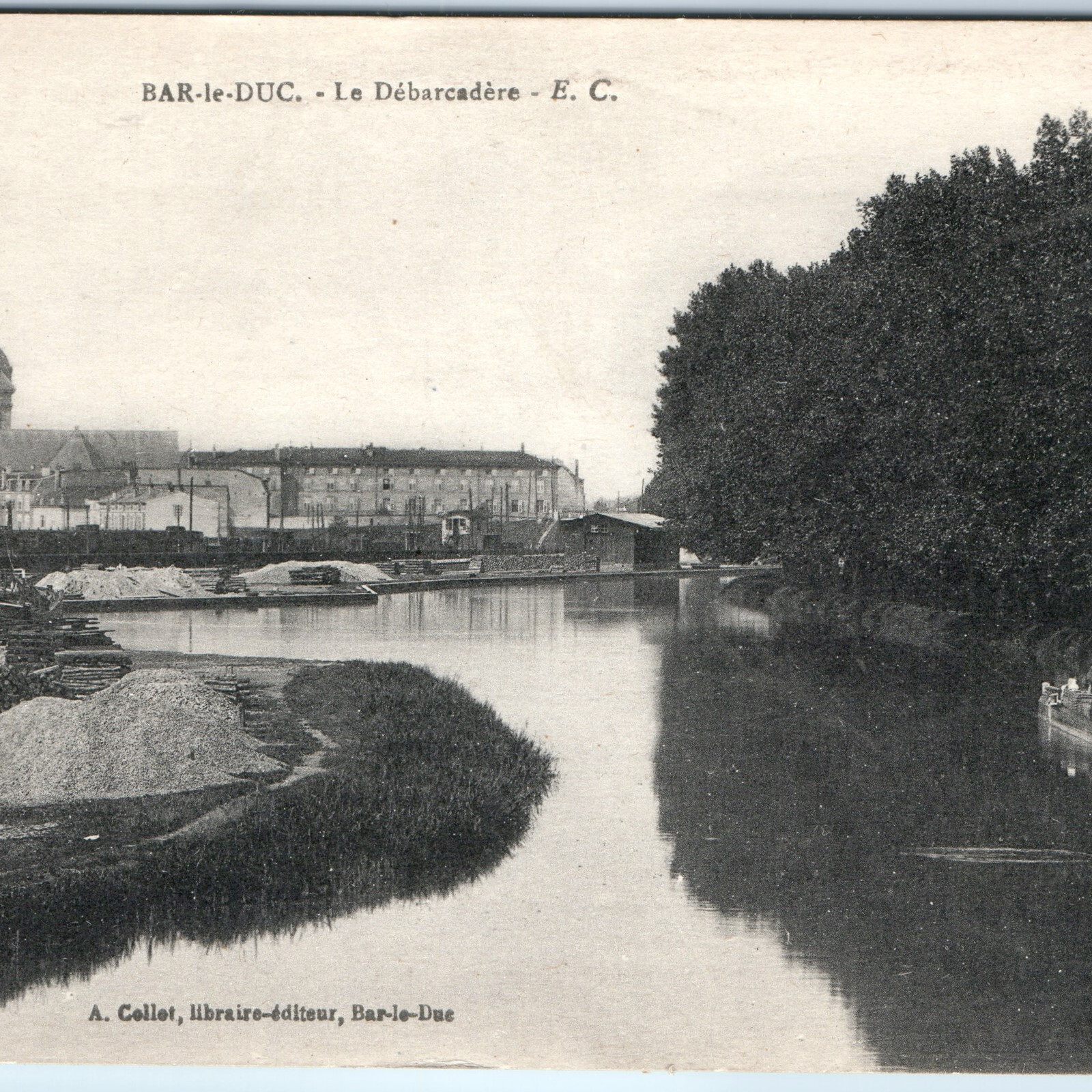 c1920s Bar-le-Duc, France Debarcadere River Dock Church Spire Boats ...