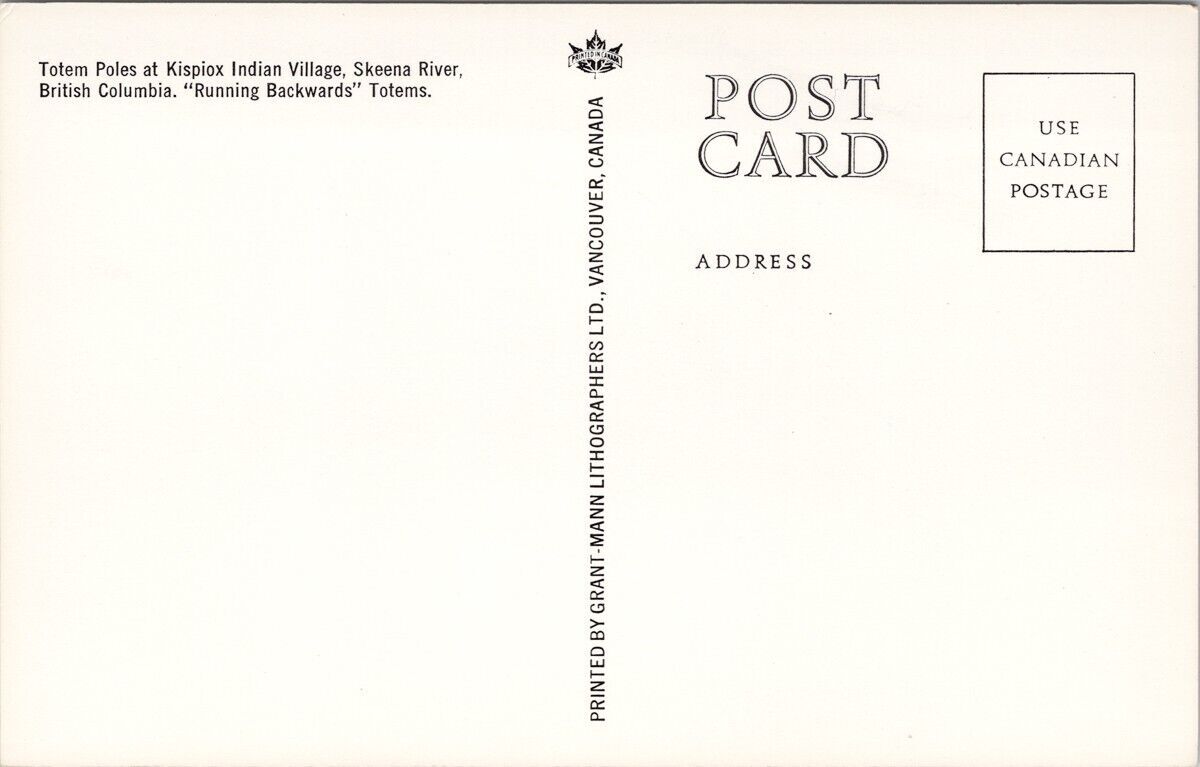 Totem Poles Kispiox Indigenous Village Skeena River BC Litho Postcard ...