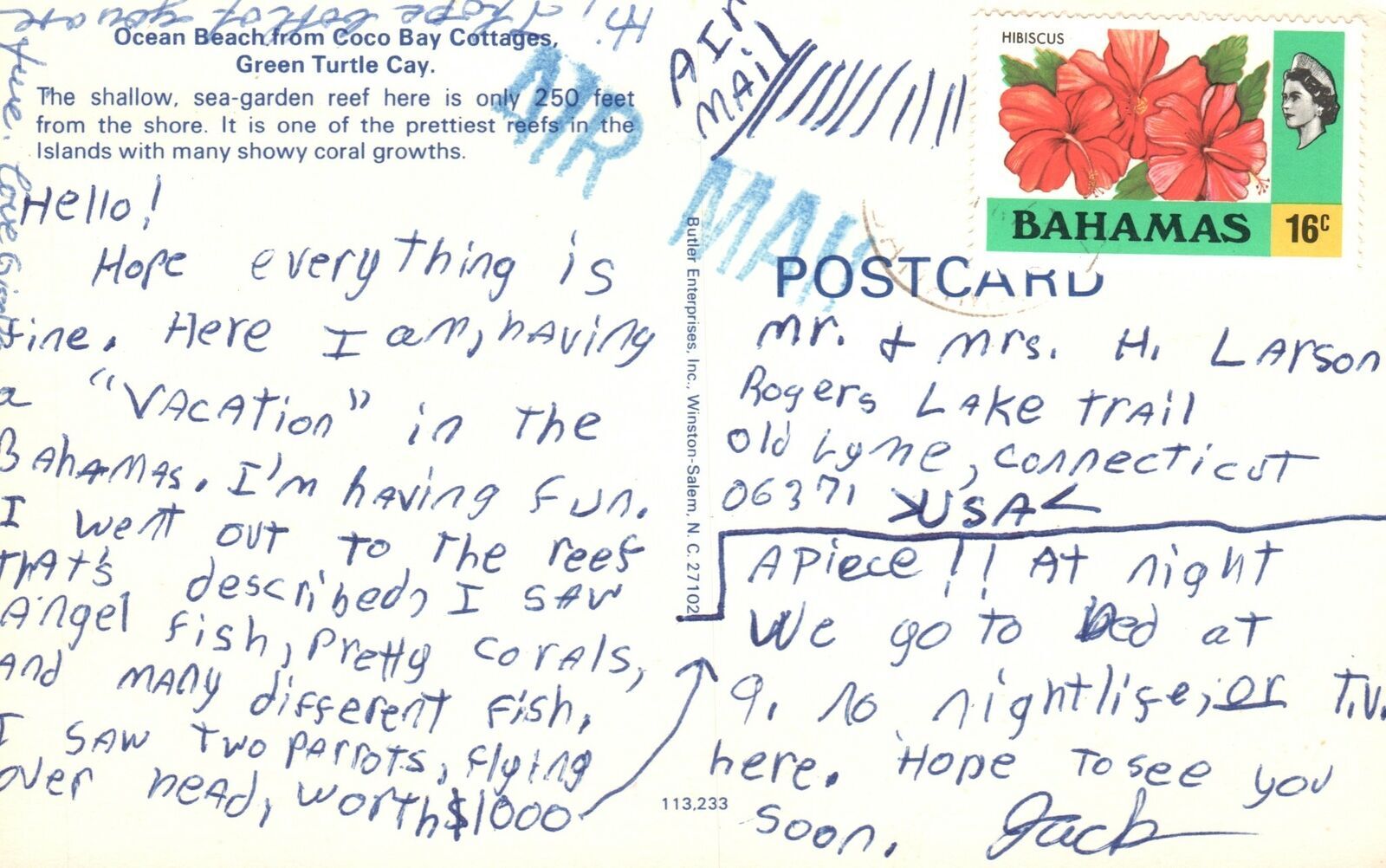 Vintage Postcard Ocean Beach From Coco Bay Cottages Green Turtle Cay ...