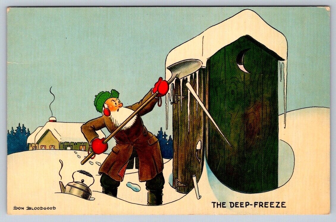 The Deep-Freeze, Winter Outhouse Scene, Vintage Comic Art Postcard Don ...