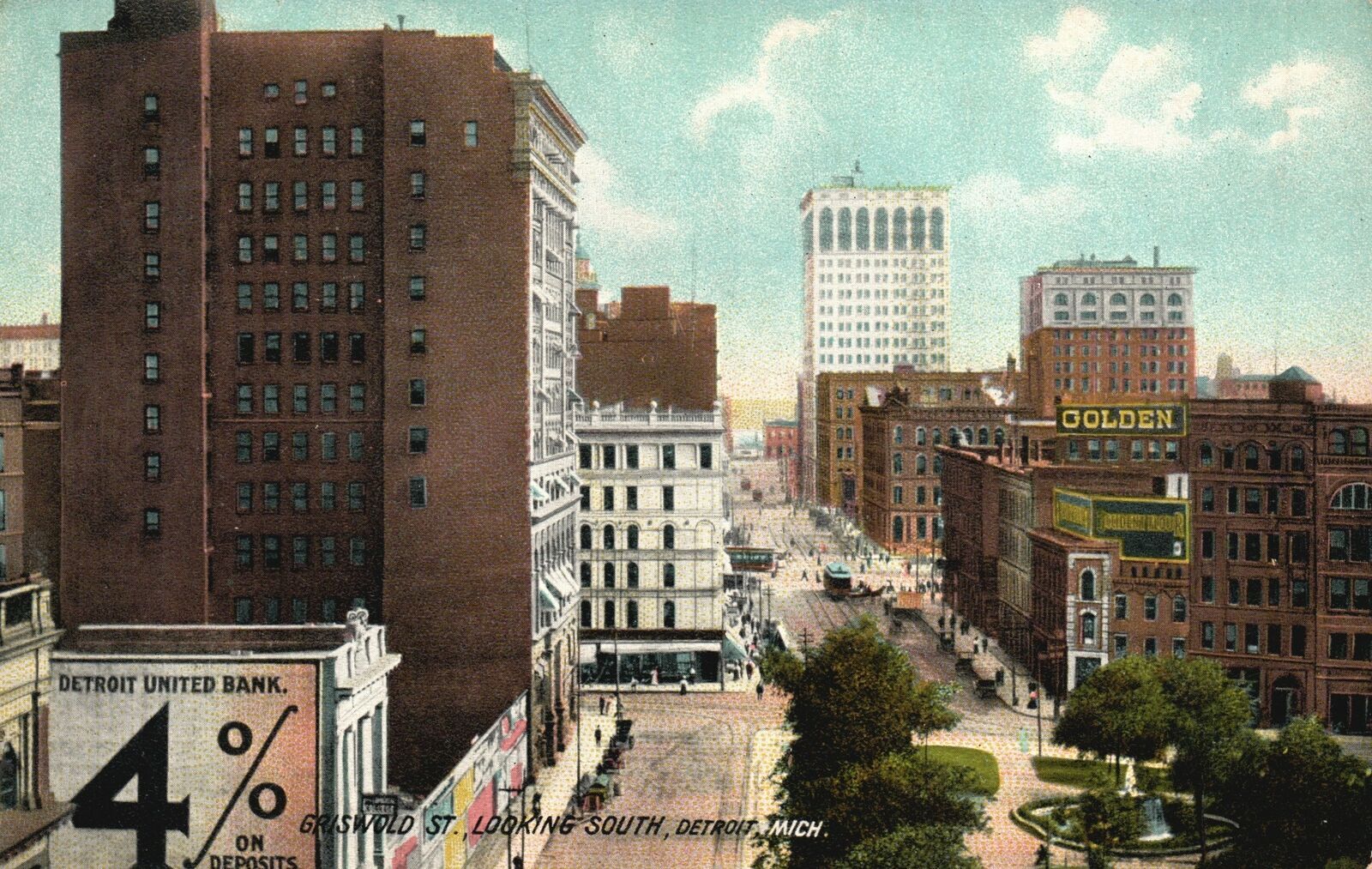 Vintage Postcard 1909 Griswold Street Looking South Financial Center ...