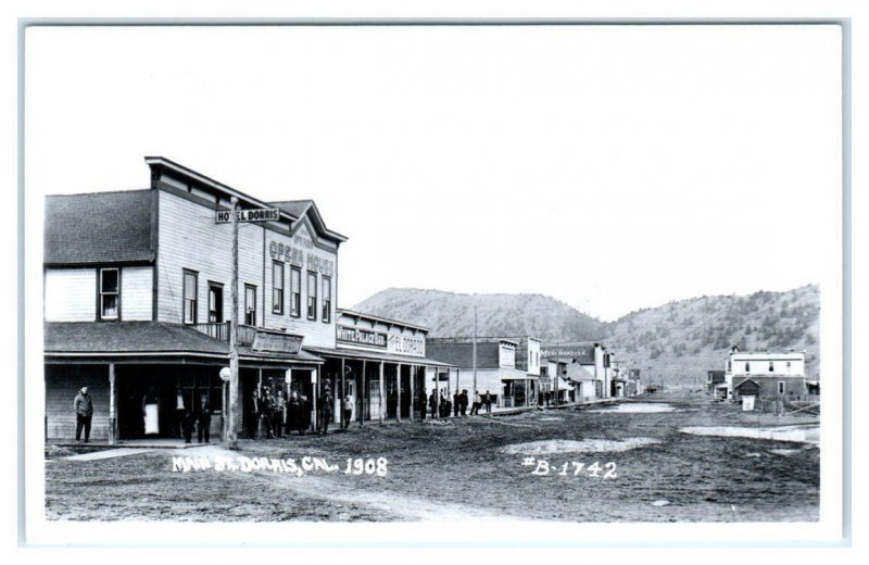 RPPC DORRIS, CA ~ Repro MAIN STREET Scene in 1908 Siskiyou County 1950s ...
