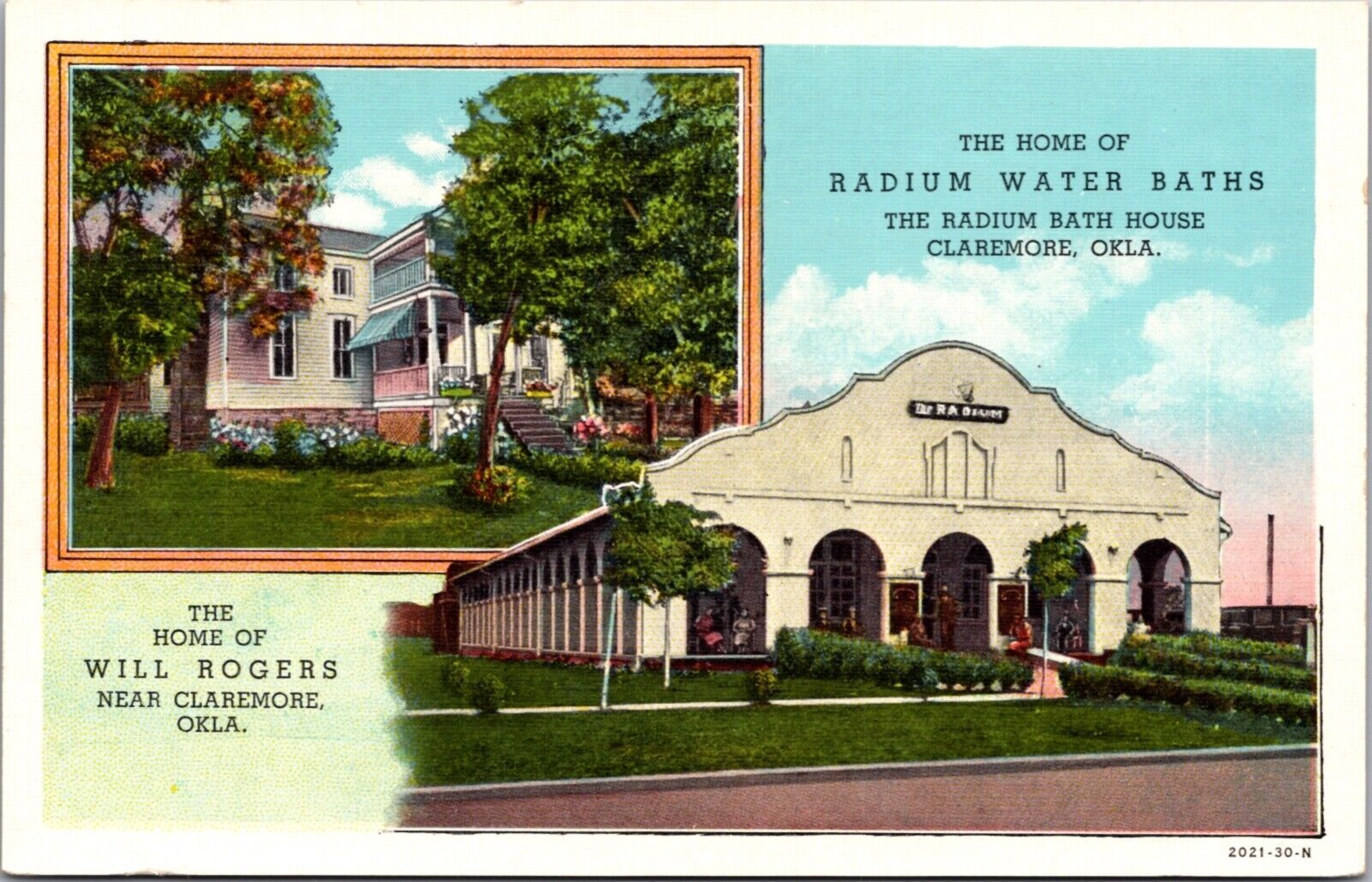Linen Postcard Radium Water Baths and Home of Will Rogers in Claremore ...