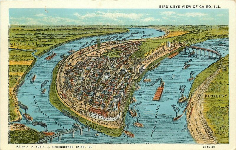 c1920 Postcard Birds Eye Map of Cairo IL by Eichenberger, Alexander ...