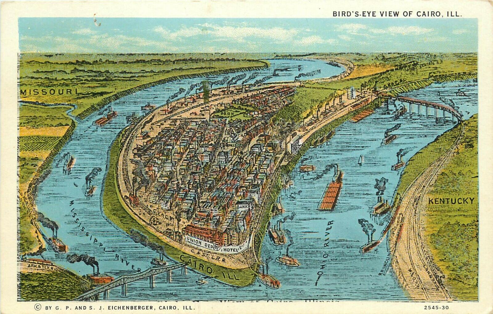 c1920 Postcard Birds Eye Map of Cairo IL by Eichenberger, Alexander ...