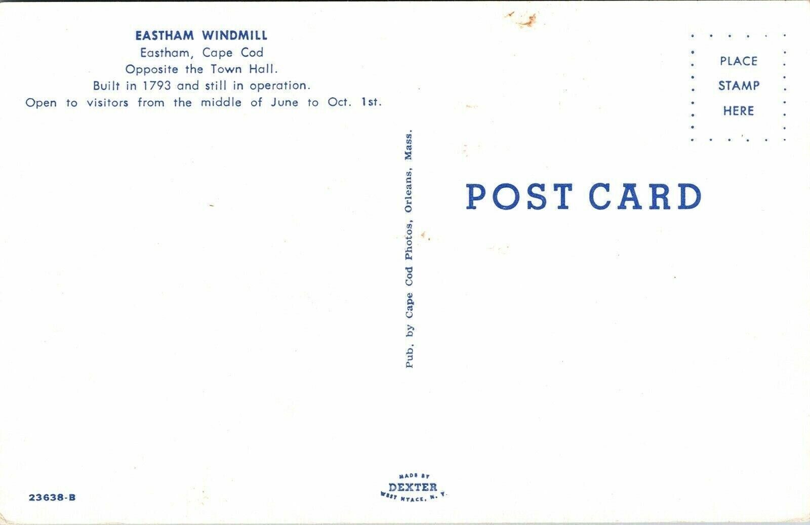 Eastham Windmill Cape Cod Postcard Dexter VTG UNP Vintage Unused Chrome ...