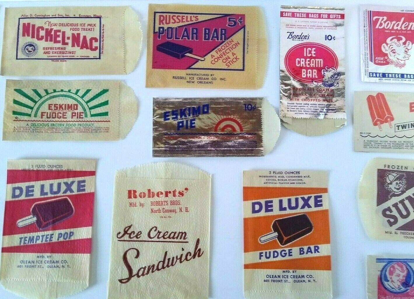 Ice Cream Wrapper Lot Original Vintage 1940s-1950s Bordens Eskimo Pop ...