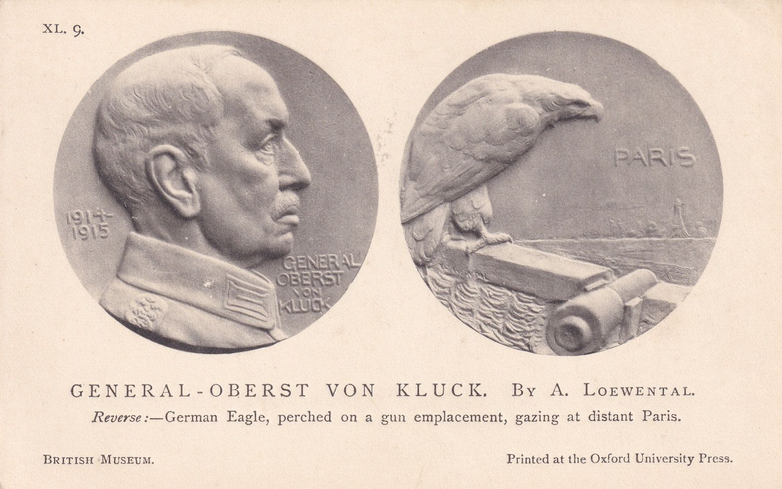 General Oberst Von Cluck German Gun Eagle WW1 War Military Medal ...