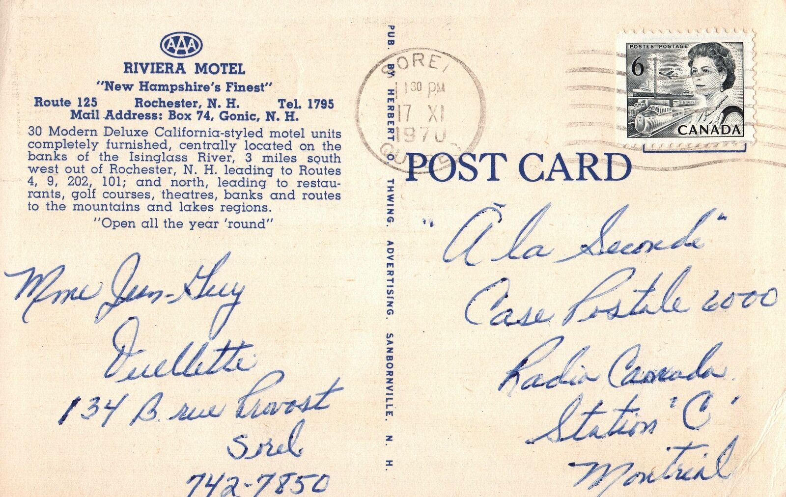 Vintage Postcard Riviera Motel Route 125 Rochester New Hampshire ...