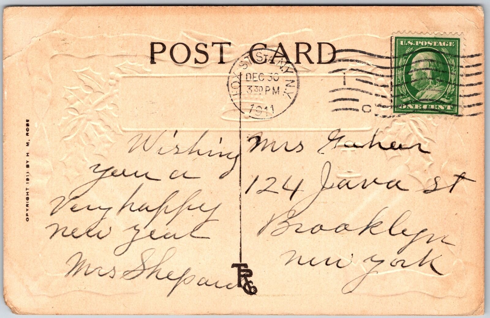 1911 To Wish You A Very Happy & Prosperous New Year Holy Leaf Posted ...