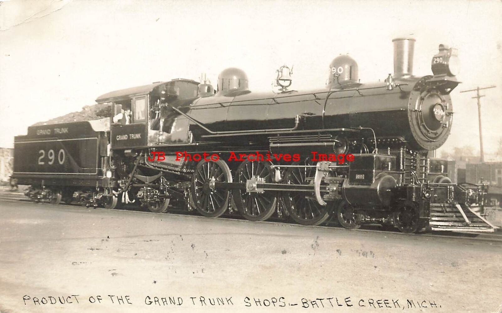 MI, Battle Creek, Michigan, RPPC, Grand Trunk Railroad Train Engine No ...