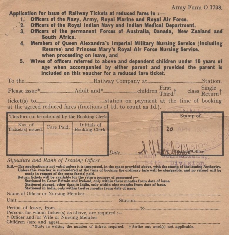 Vintage 1942 WW2 Army Soldier Train Railway Travel Ticket | Topics ...