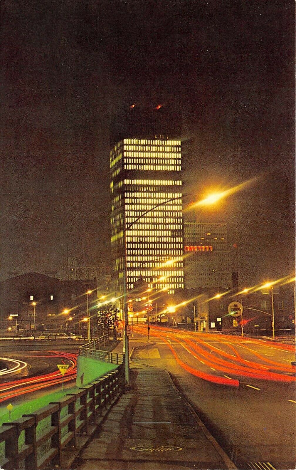 Rochester New York 1960s Postcard Xerox Building Downtown Night Scene ...