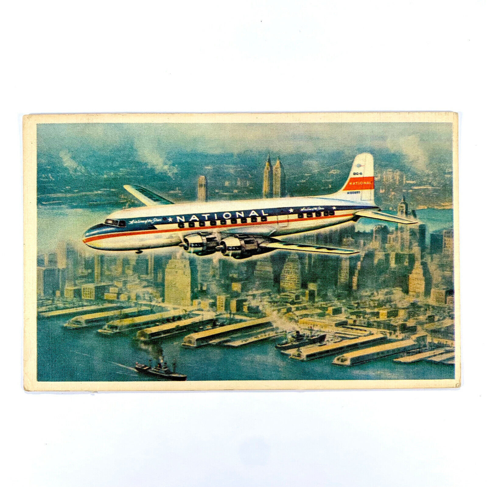 Postcard Airline Aviation Airplane Plane National DC-6 1940s Linen ...