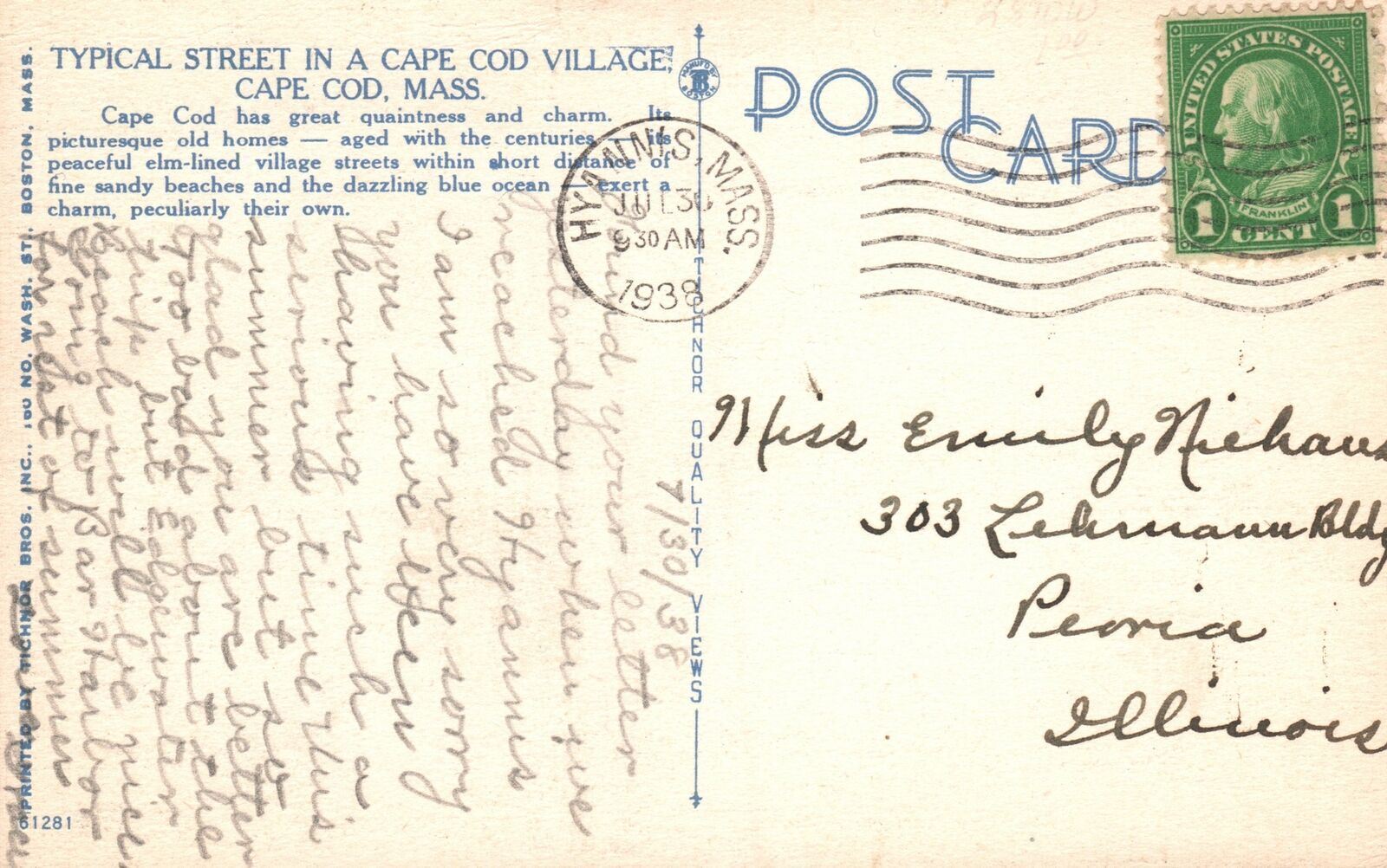 Vintage Postcard 1938 Typical Street In A Cape Cod Village ...