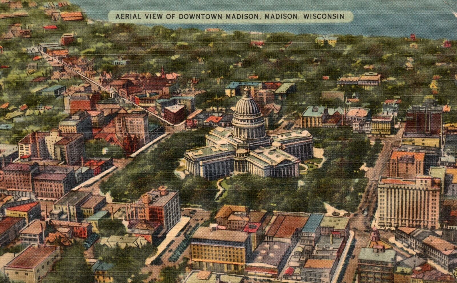 Vintage Postcard 1942 Aerial View Of Downtown Madison Wisconsin Tichnor ...