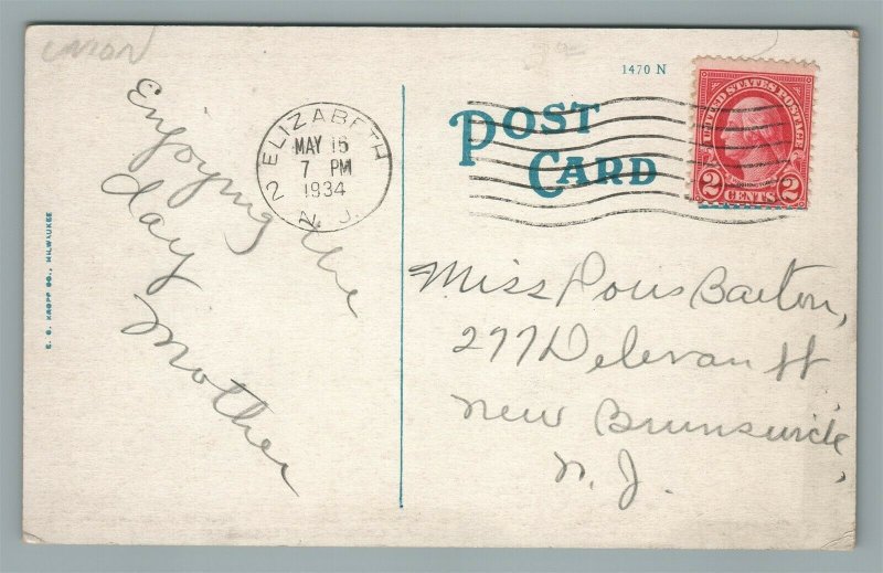 Elizabeth N Carteret Hotel Lobby Antique Postcard | United States - New ...