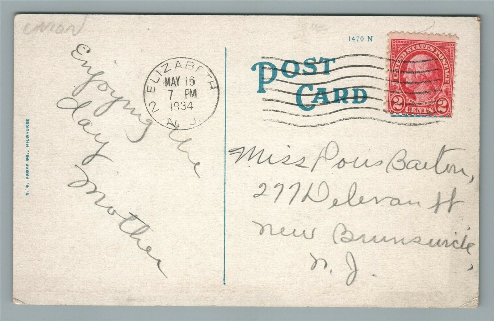 Elizabeth N Carteret Hotel Lobby Antique Postcard | United States - New ...