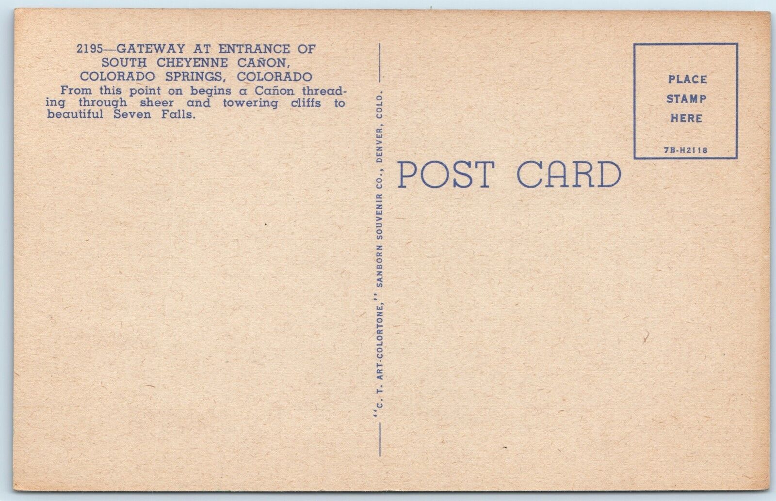 1947 Colorado Springs CO Gateway Sign Entrance South Cheyenne Canon ...