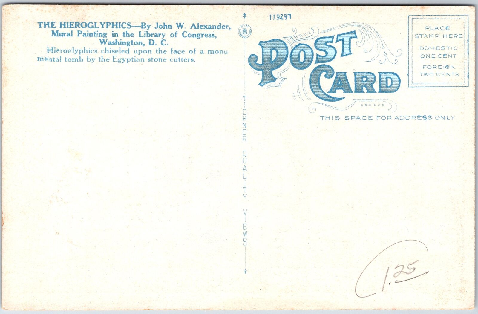 Vintage Postcard "Hieroglyphics" ART at Library of Congress Washington ...