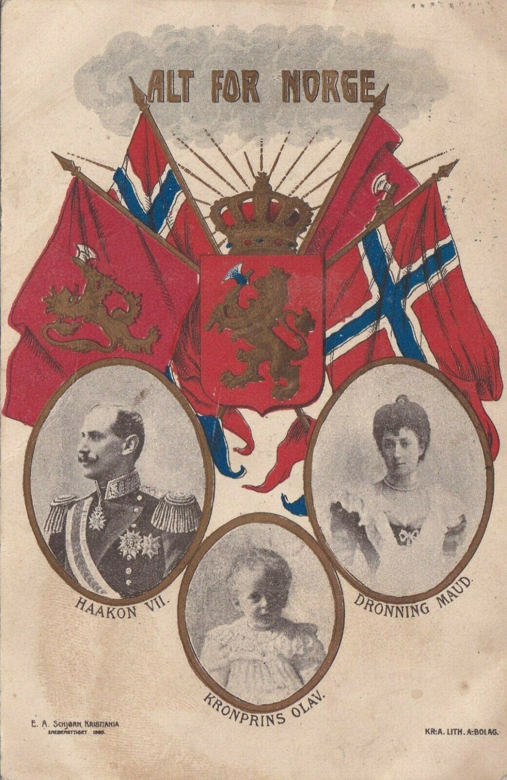 1907 Postcard Queen Maude King Haakon VII Crown Prince Olav ALT FOR ...