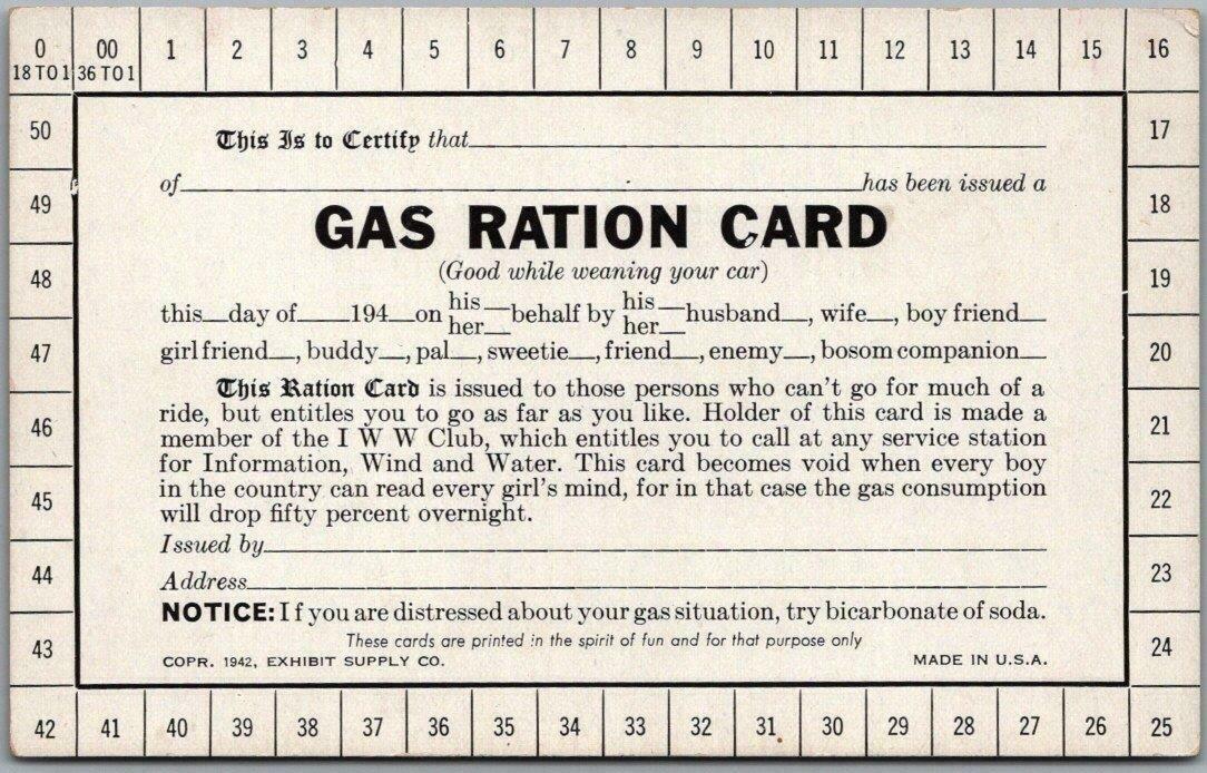 Vintage 1942 WWII Comic Military Arcade Mutoscope Card "GAS RATION CARD ...