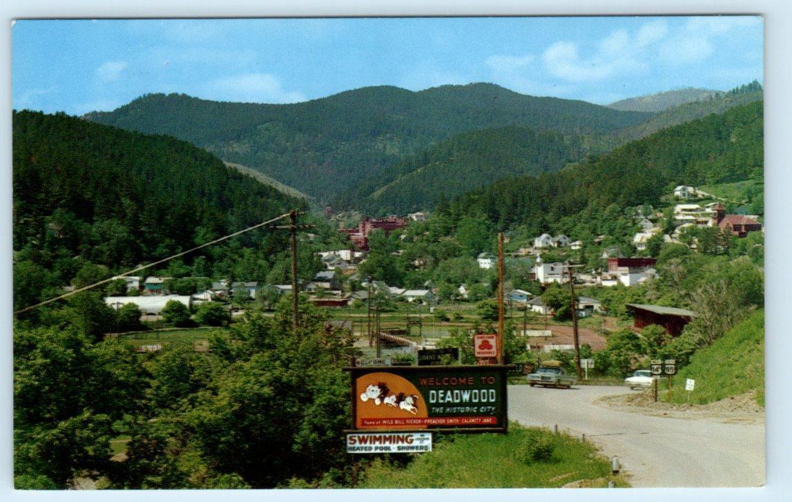 DEADWOOD, SD South Dakota ~ Mining Town PANORAMA & WELCOME SIGN c1960s ...